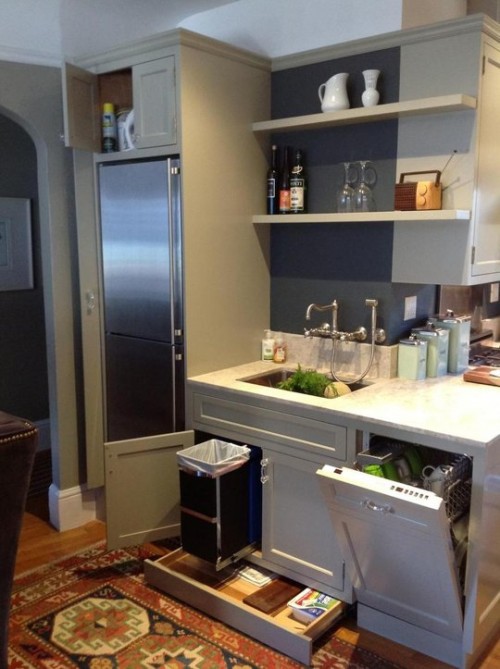 Small White Kitchen Makeover with Built-In Fridge Enclosure | Remodelaholic