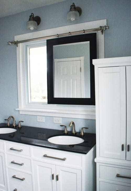 Master Bathroom Renovation with Sliding Mirror Over the Window ...