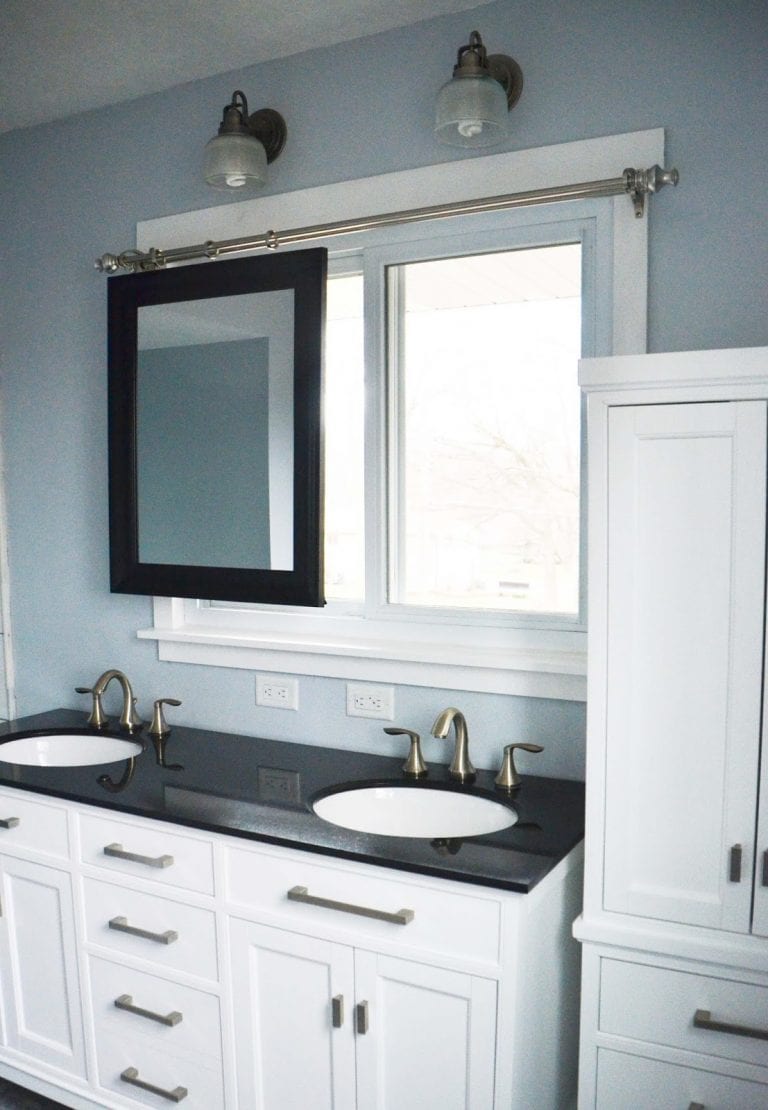 Master Bathroom Renovation with Sliding Mirror Over the Window ...