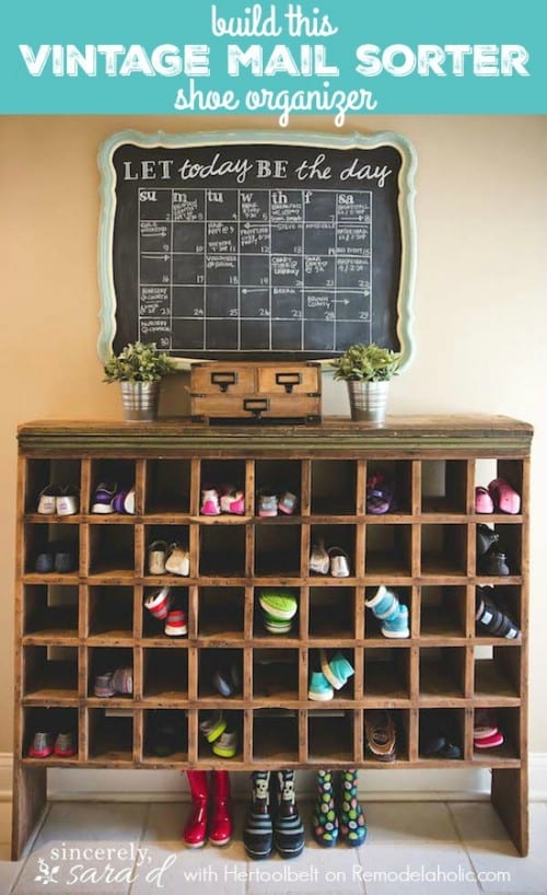 How to Build a Vintage Mail Sorter DIY Shoe Cubby Shelf | Remodelaholic