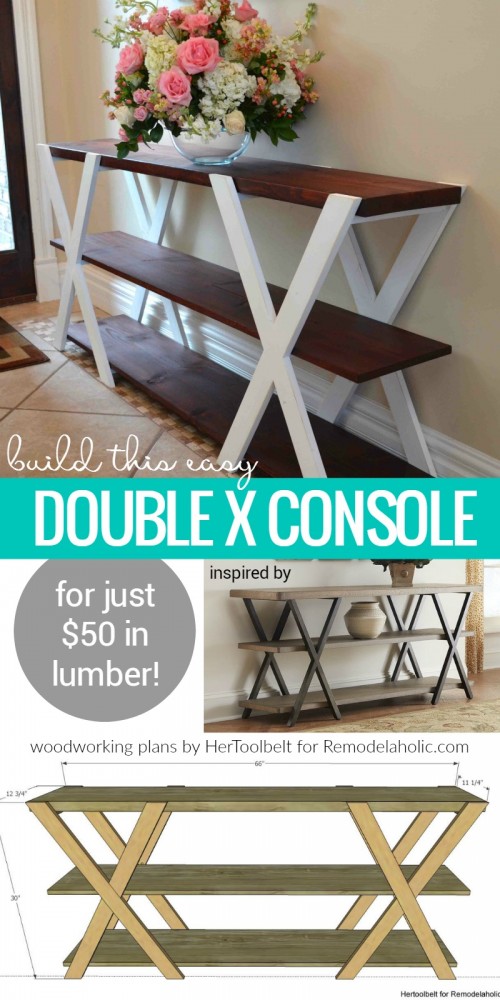 DIY Double X Farmhouse Console Table Plans | Remodelaholic