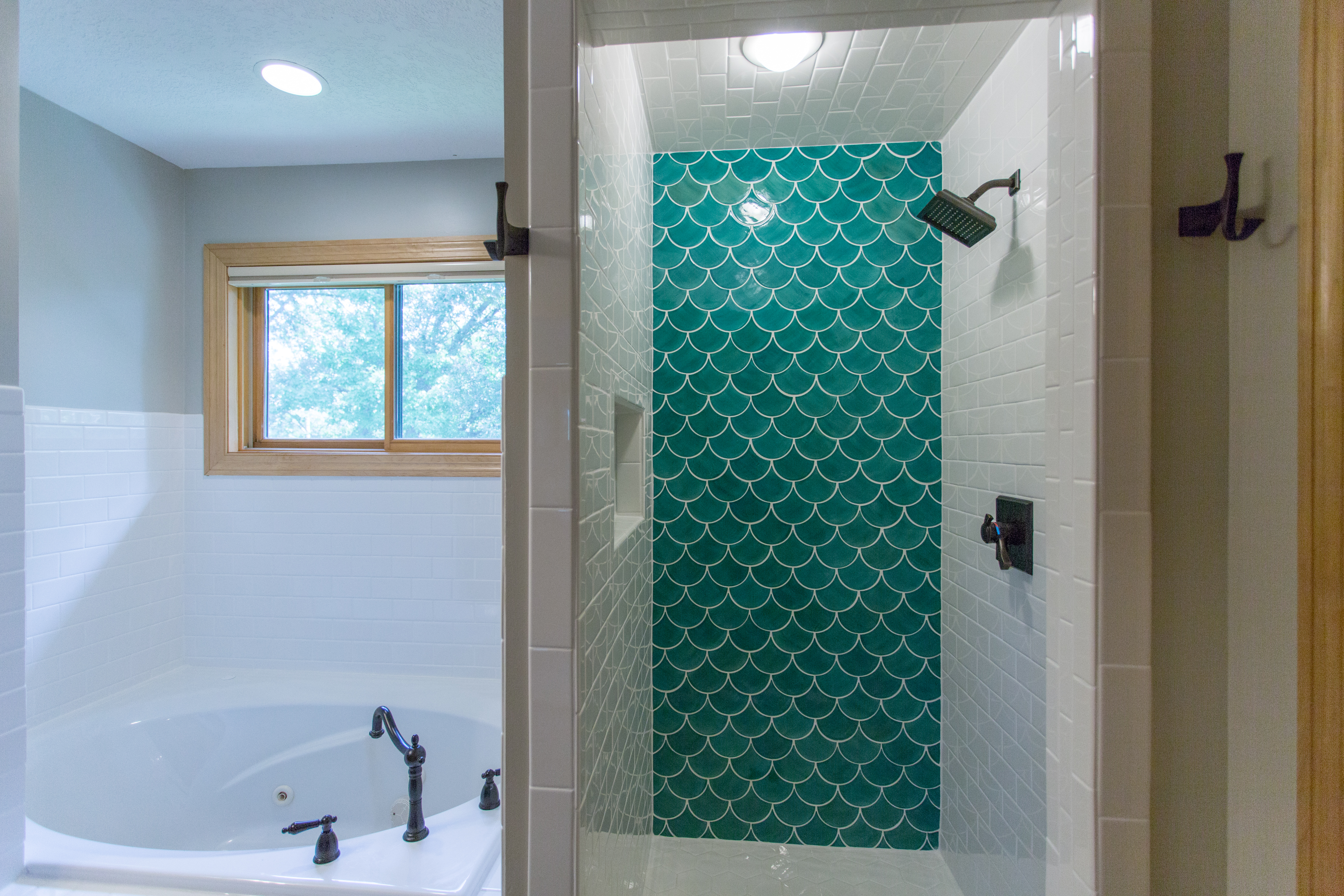 How to Tile a Shower with Moroccan Fish Scale Tile | Remodelaholic