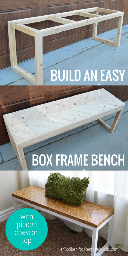 DIY Wood Bench with Box Frame and Chevron Top | Remodelaholic