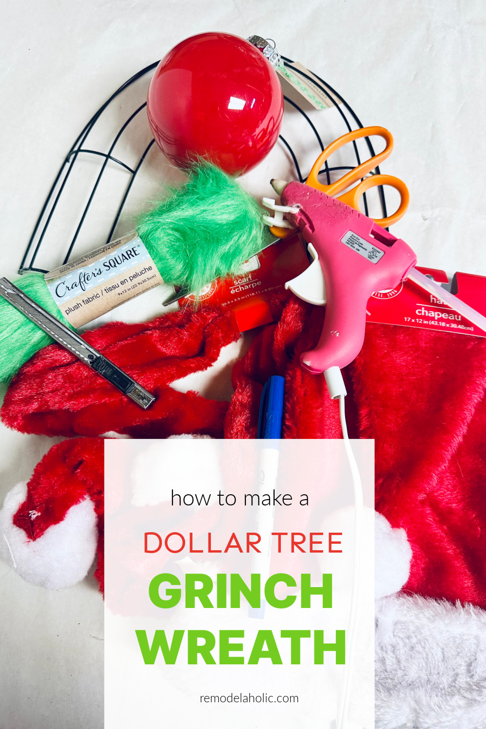How to Make a Grinch Wreath DIY with Dollar Store Materials | Remodelaholic
