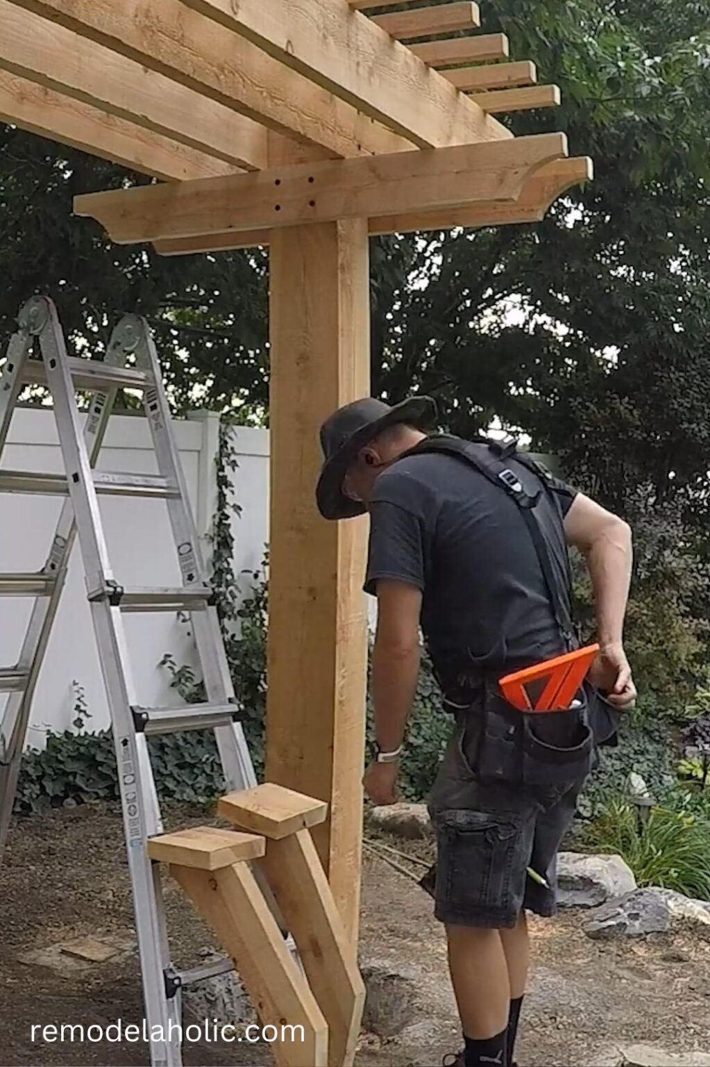 DIY Arbor Swing: How to Install Curved Wood Knee Braces | Remodelaholic